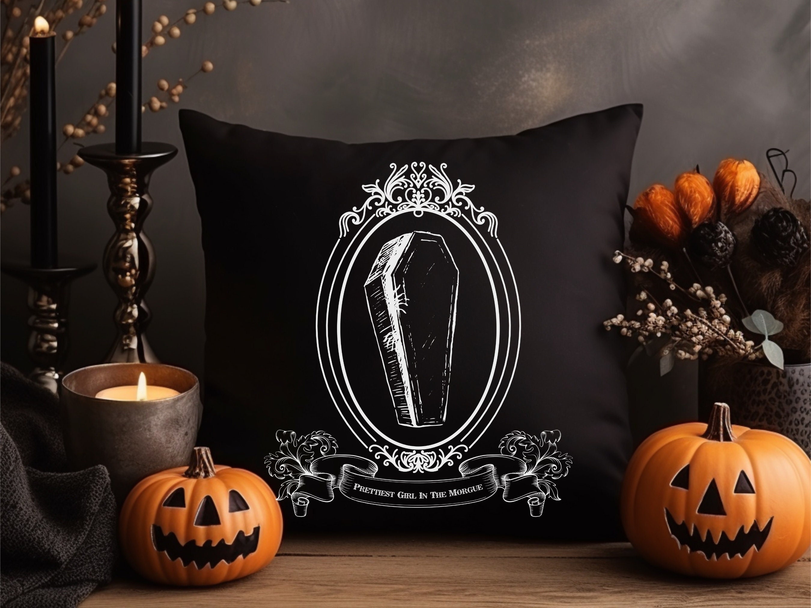 Prettiest Girl in the Morgue Halloween Pillow, Memento Mori Vampire ...