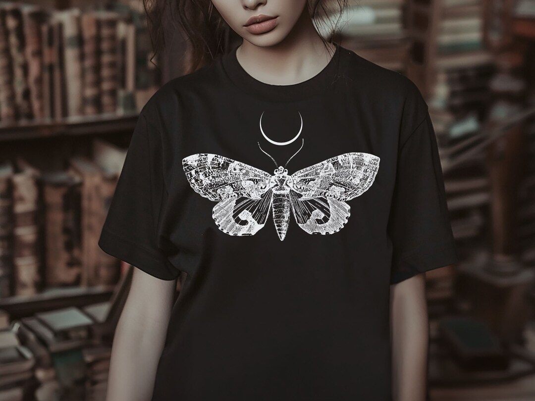 Moth and Moon Whimsigoth Shirt, Fairy Grunge, Weirdcore, Pastel Goth ...