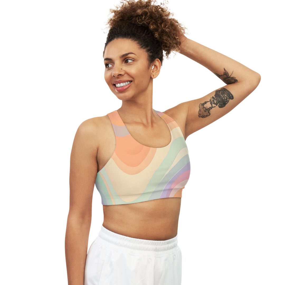 Pastel Waves Yoga Crop Top, Sports Bra, Seamless Athleisure Wear, Gym Crop, Fitness Apparel ...
