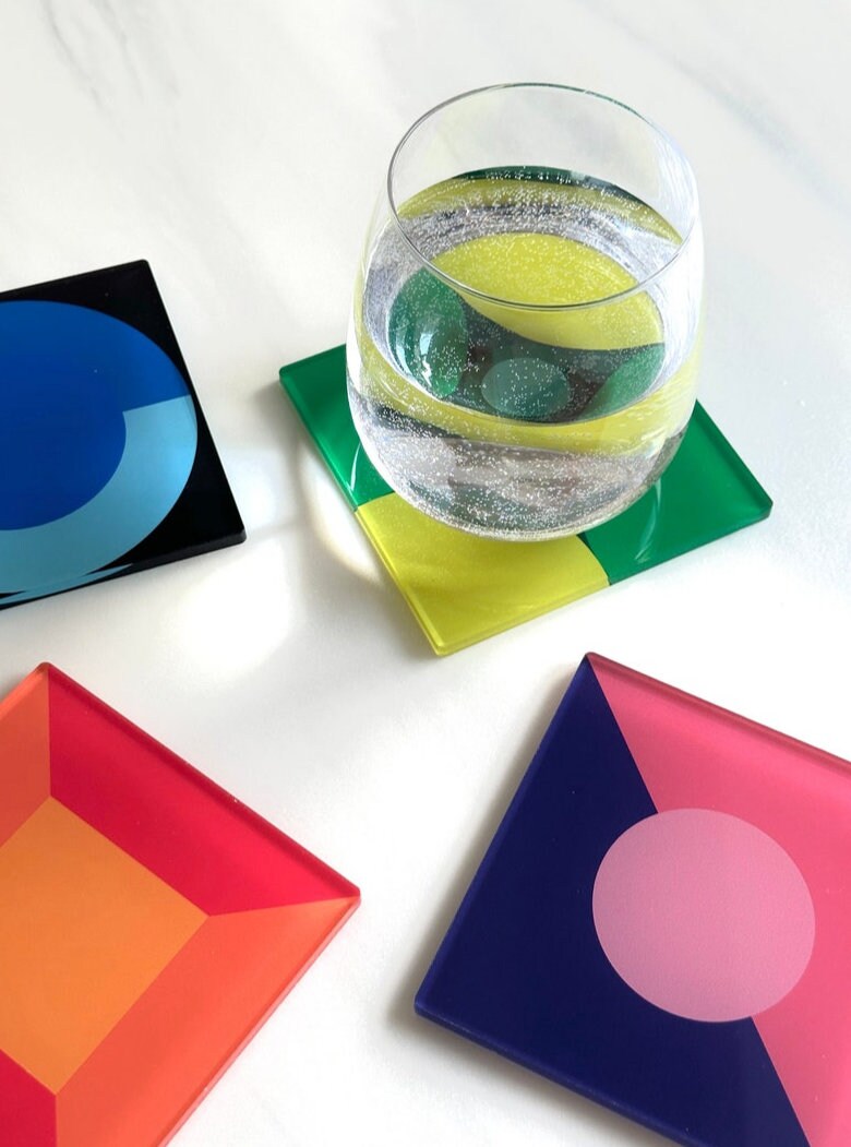 Abstract Square Acrylic Coaster Handmade Drink Coaster Square Coaster ...