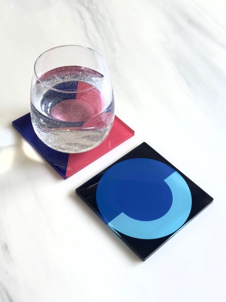 Abstract Square Acrylic Coaster Handmade Drink Coaster Square Coaster ...