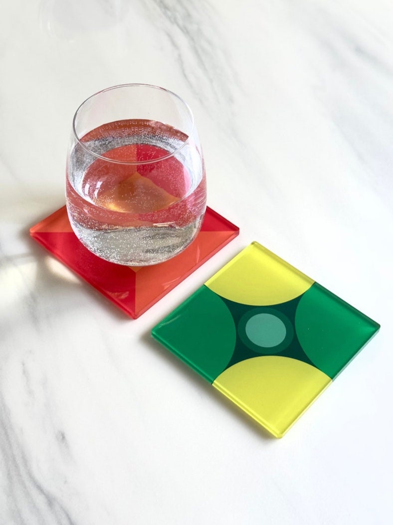 Abstract Square Acrylic Coaster Handmade Drink Coaster Square Coaster ...