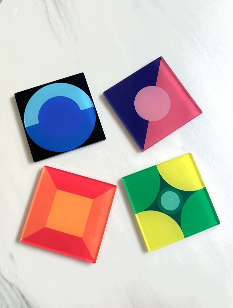 Abstract Square Acrylic Coaster Handmade Drink Coaster Square Coaster ...