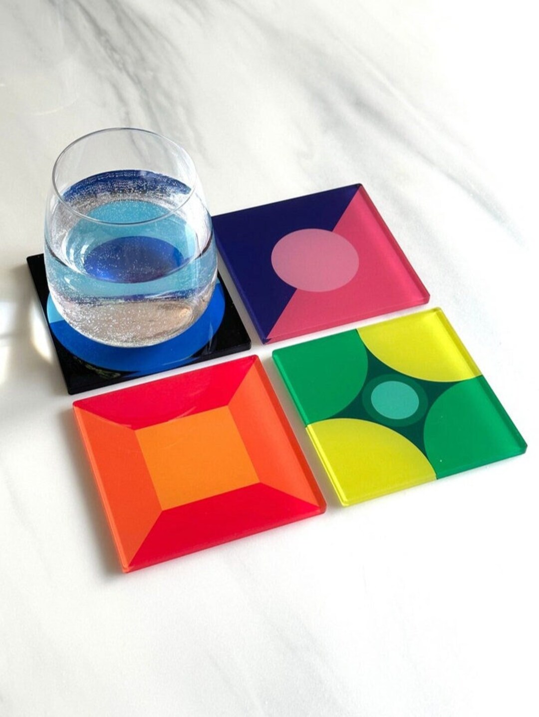 Abstract Square Acrylic Coaster Handmade Drink Coaster Square Coaster ...