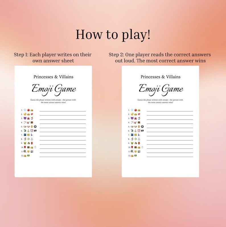 Princess & Villans Emoji Pictionary Game, Party Game, Baby Shower ...