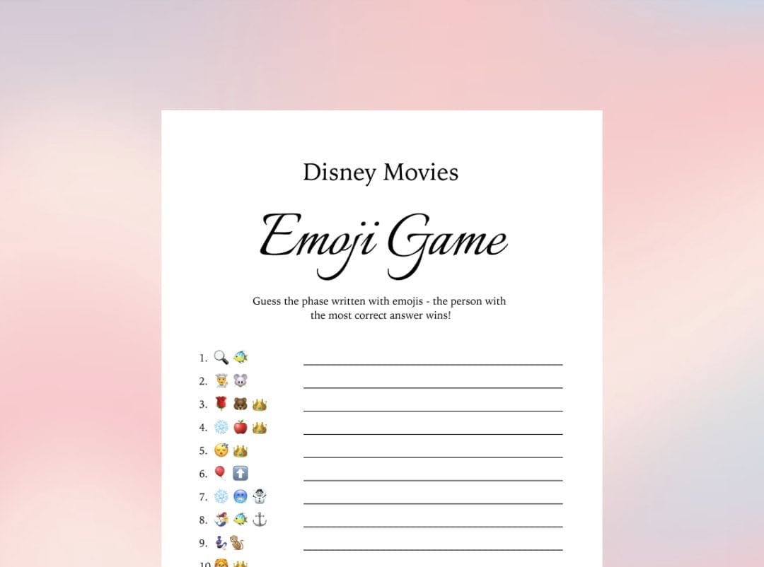 Disney Movie Pictionary Emoji Game, Printable Party Games, Fun Family ...