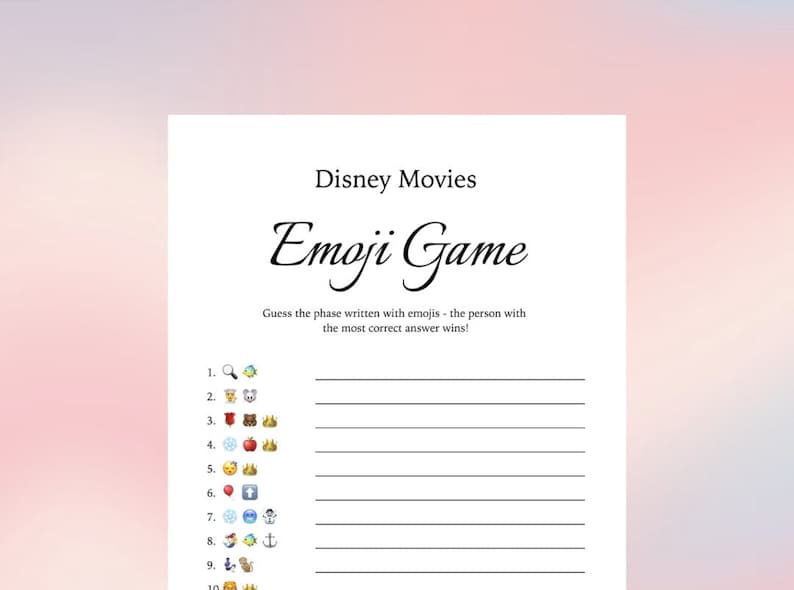 Disney Movie Pictionary Emoji Game, Printable Party Games, Fun Family ...
