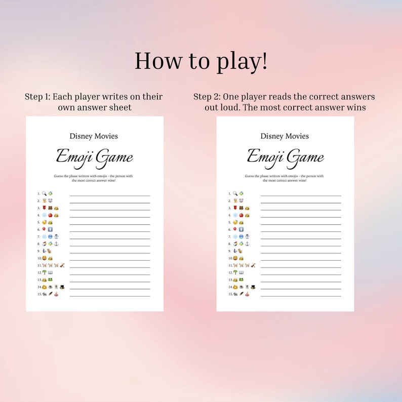 Disney Movie Pictionary Emoji Game, Printable Party Games, Fun Family ...