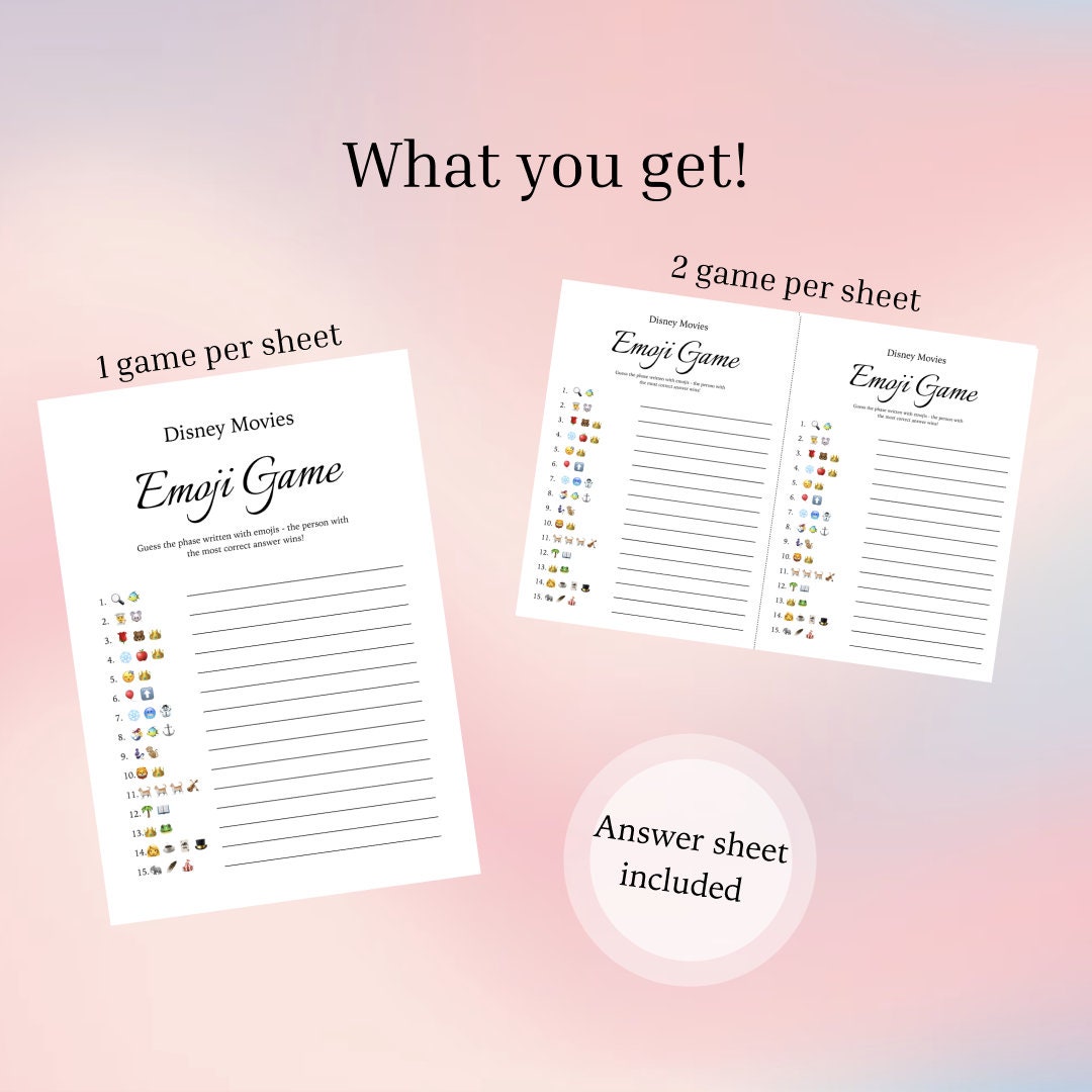 Disney Movie Pictionary Emoji Game, Printable Party Games, Fun Family ...