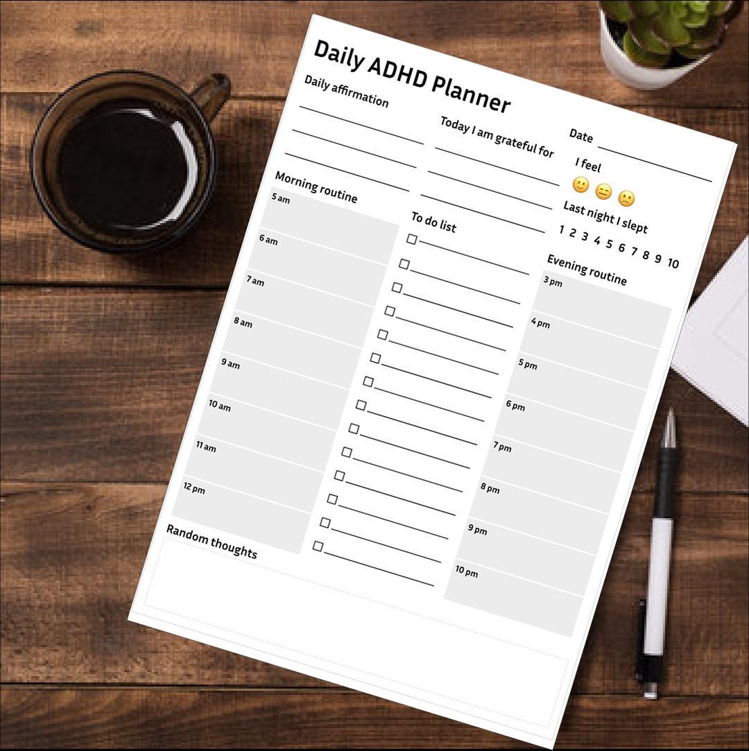ADHD Friendly Planner A4 Printable – Daily Structure, Focus, Brain Dump ...