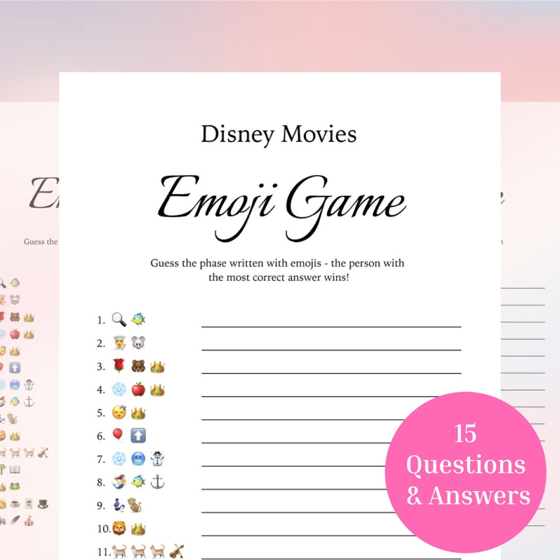 Disney Movie Pictionary Emoji Game, Printable Party Games, Fun Family ...