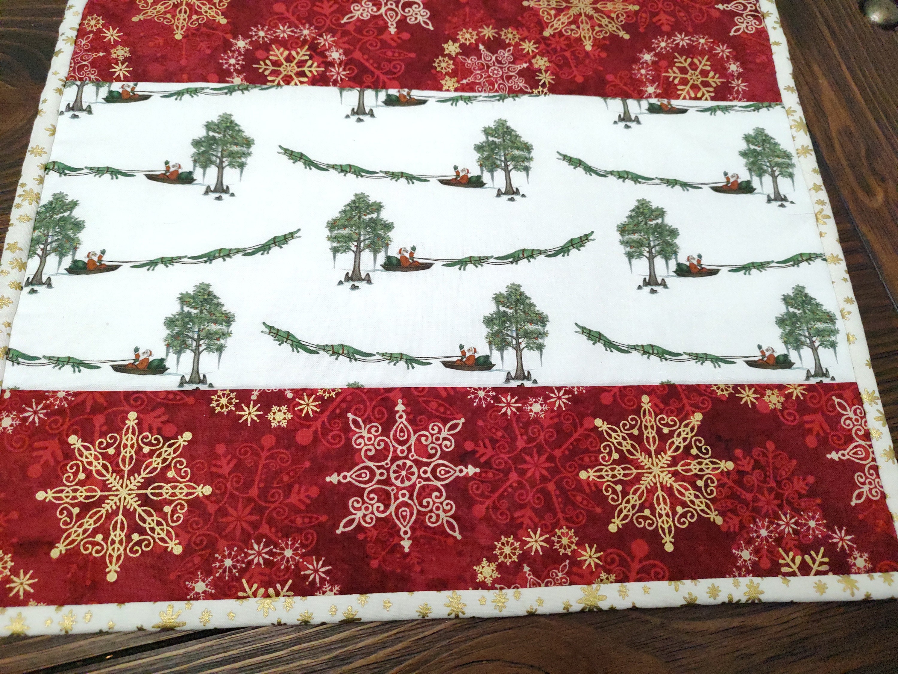 Reversible Quilted Cajun Christmas Table Runner, Winter Table Topper ...