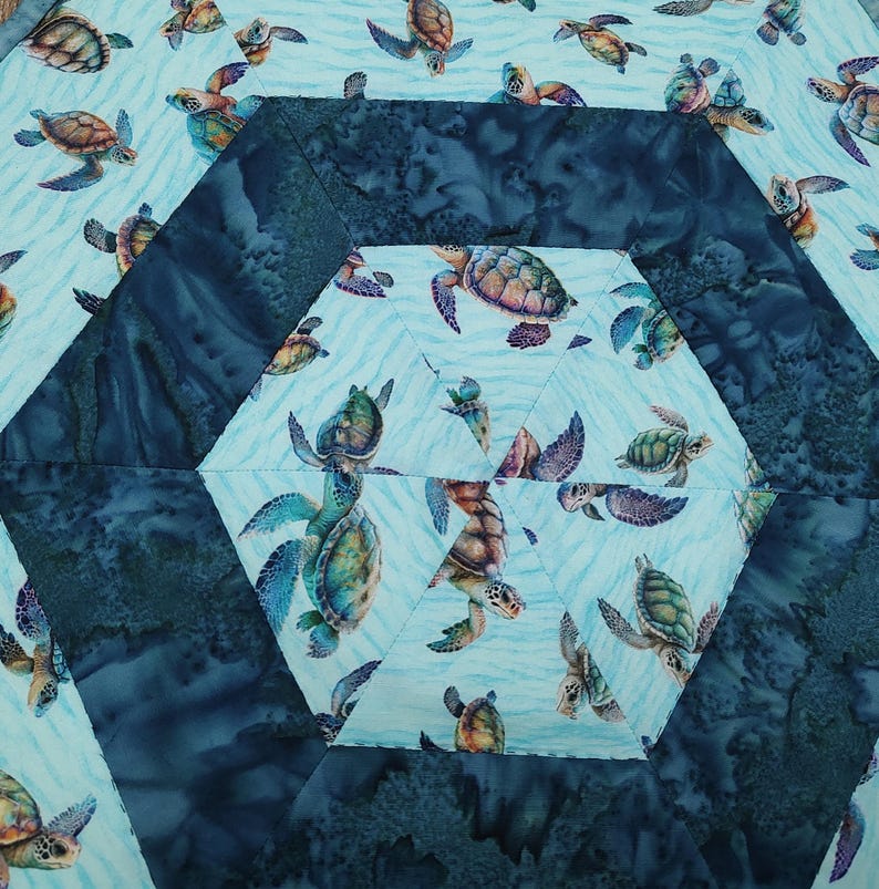Hand Quilted Hexagonal Sea Turtles Table Topper / Candle Mat - Etsy