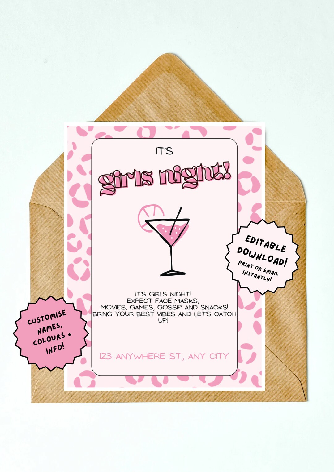 GIRLS NIGHT EDITABLE Digital Invitation (digital Download) - Etsy