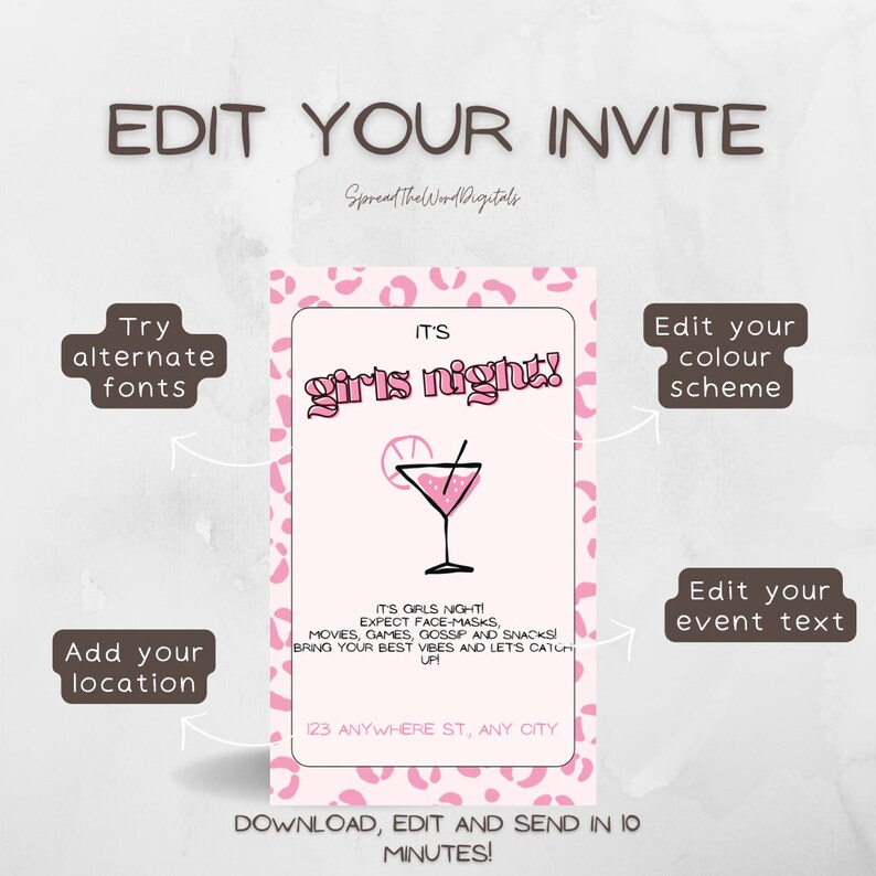 GIRLS NIGHT EDITABLE Digital Invitation digital Download - Etsy