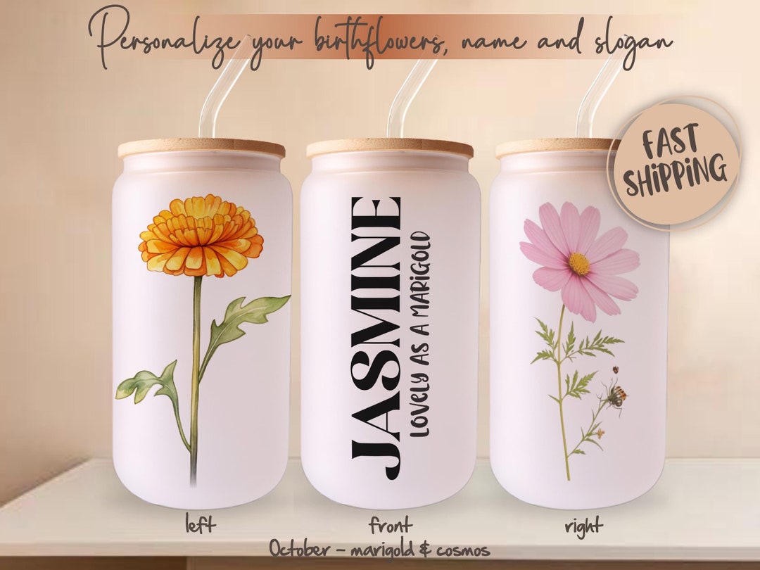 Personalized October Birth Flower Iced Coffee Cup Bridesmaid Gift ...
