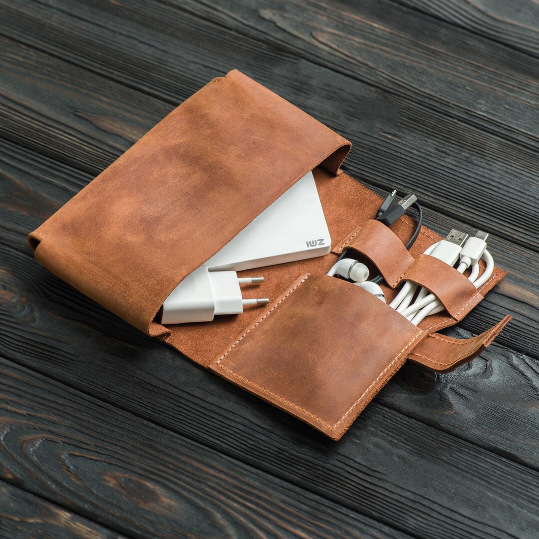 Travel Tech Bag, Leather Charger Case, Personalized Tech Accessories ...