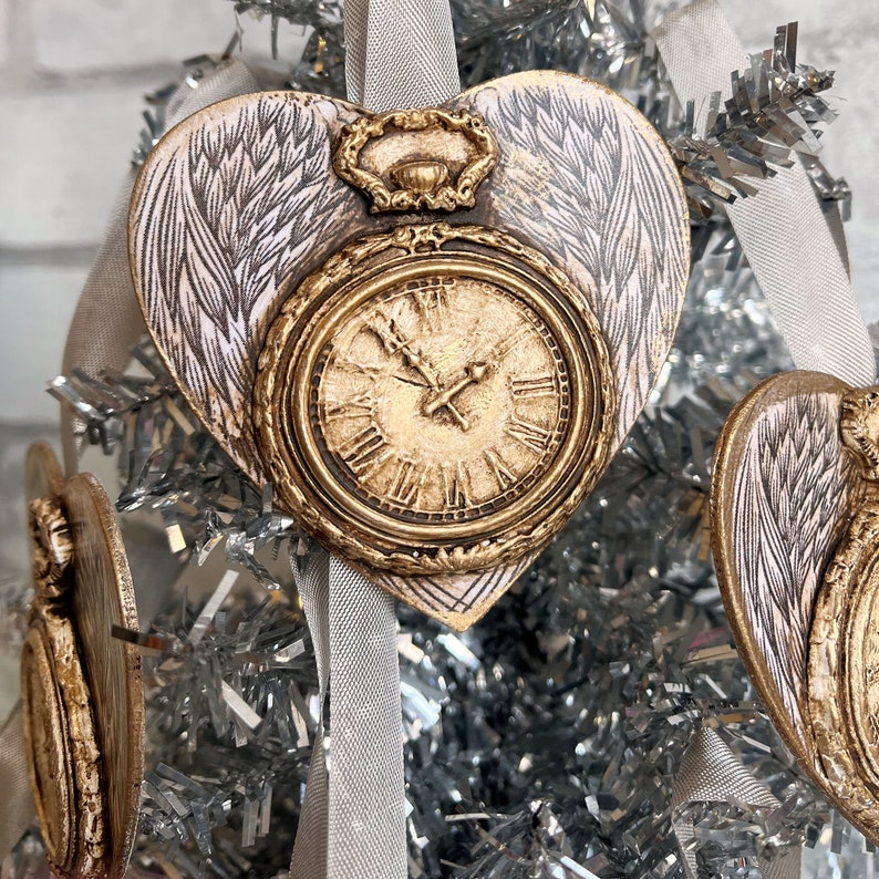 French Country Cottage Time Flies Valentine Ornament Angel Wings Pocket ...