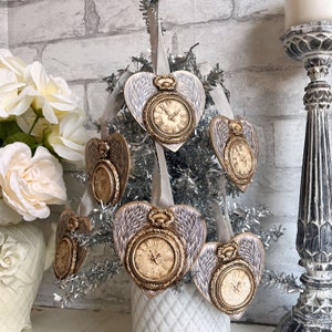 French Country Cottage Time Flies Valentine Ornament Angel Wings Pocket ...