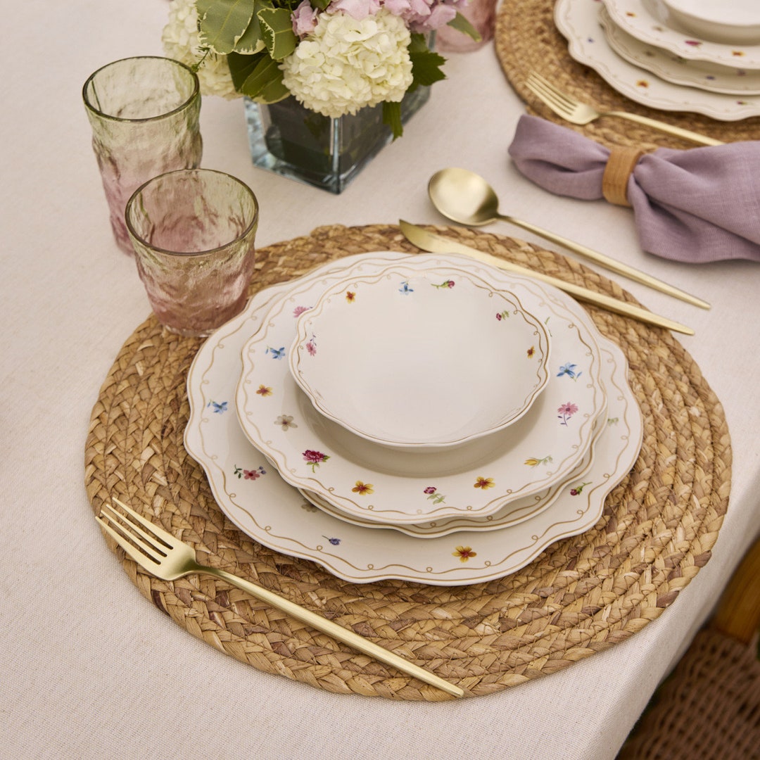 Porcelain 24-piece 6-person Dinnerware Set, Handmade Dish Set Pottery ...