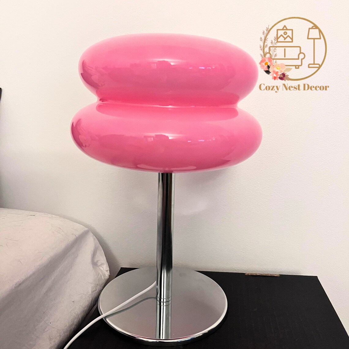 Cute Pink Glass Table Lamp, Modern Living Room Desk Lamp, Study Reading ...