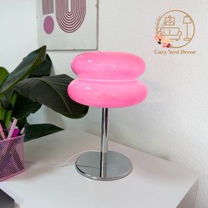Cute Pink Glass Table Lamp, Modern Living Room Desk Lamp, Study Reading ...