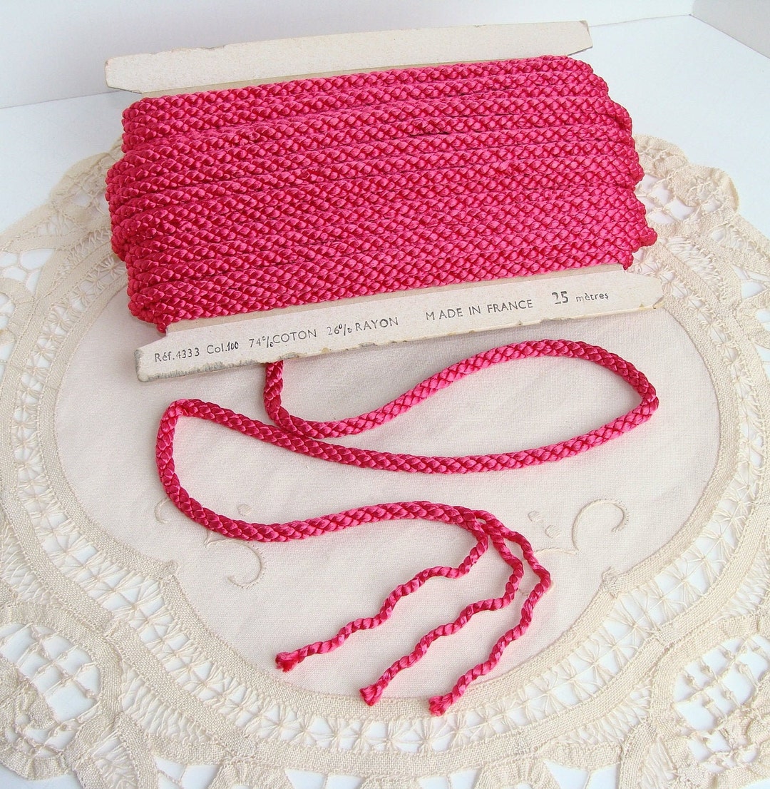 2 Yards French Antique Cord Magenta Deep Pink Braid Trim Ribbon Cotton ...