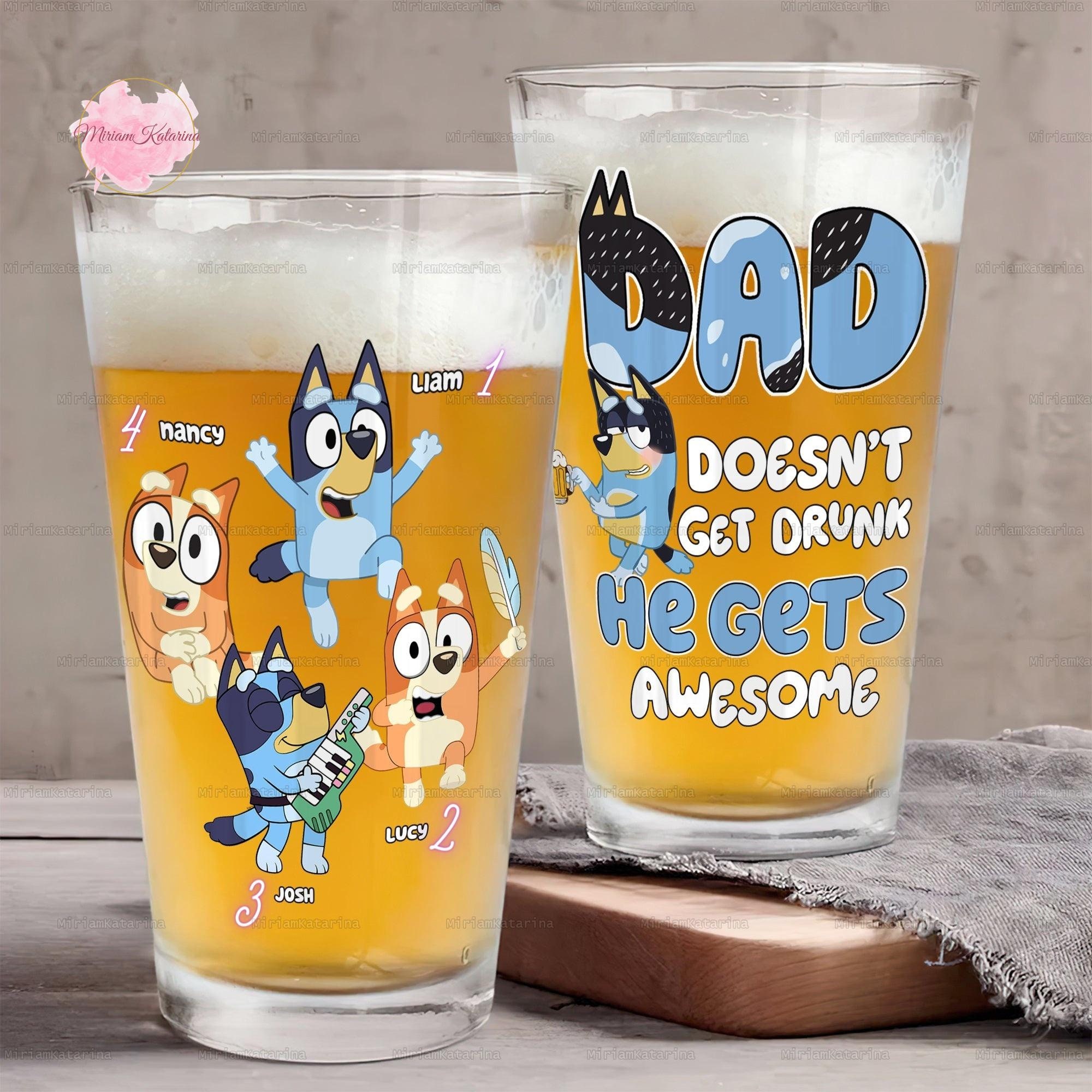 Personalized Bluey Beer Glass, Bluey Family Beer Glass, Bluey Dad Beer ...