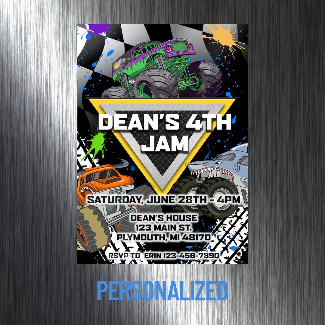 Monster Truck Birthday Invitation: Custom Monster Jam Party (digital ...