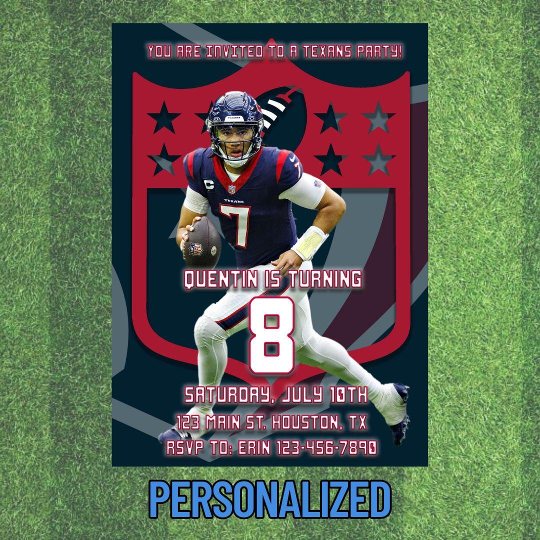 Houston Texans Birthday Invitation: Custom Football Party (digital ...