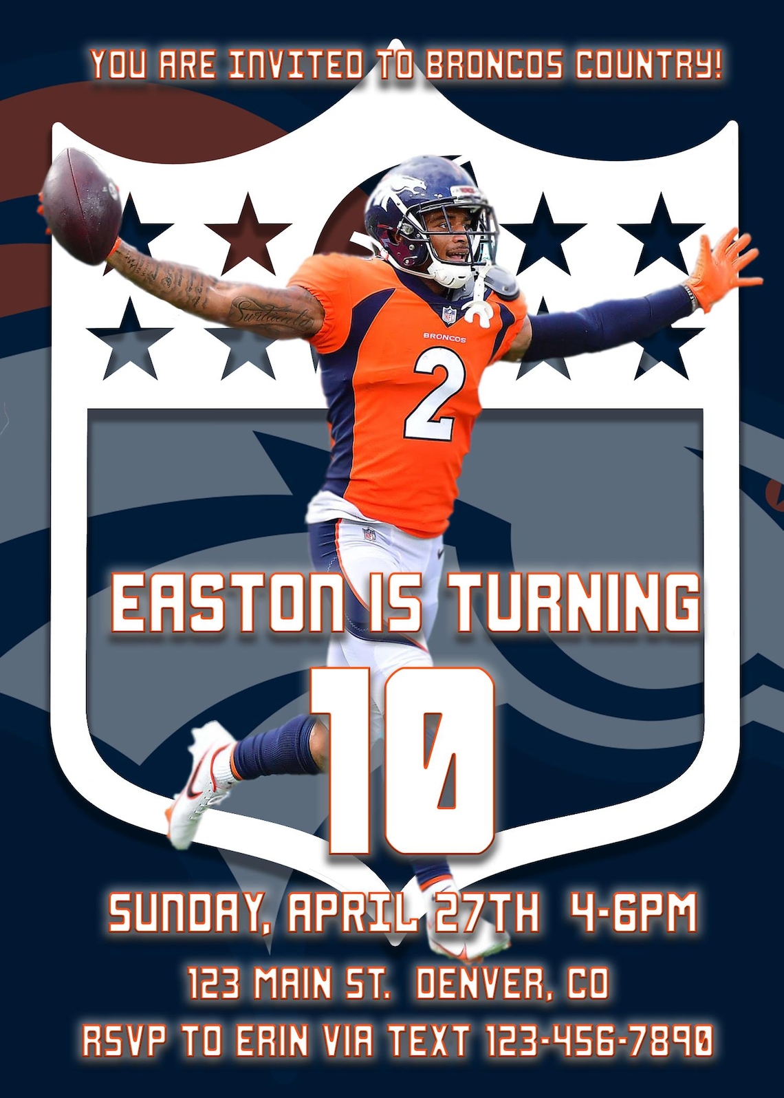 Denver Broncos Birthday Invitation: Football Party, Any Age (digital ...