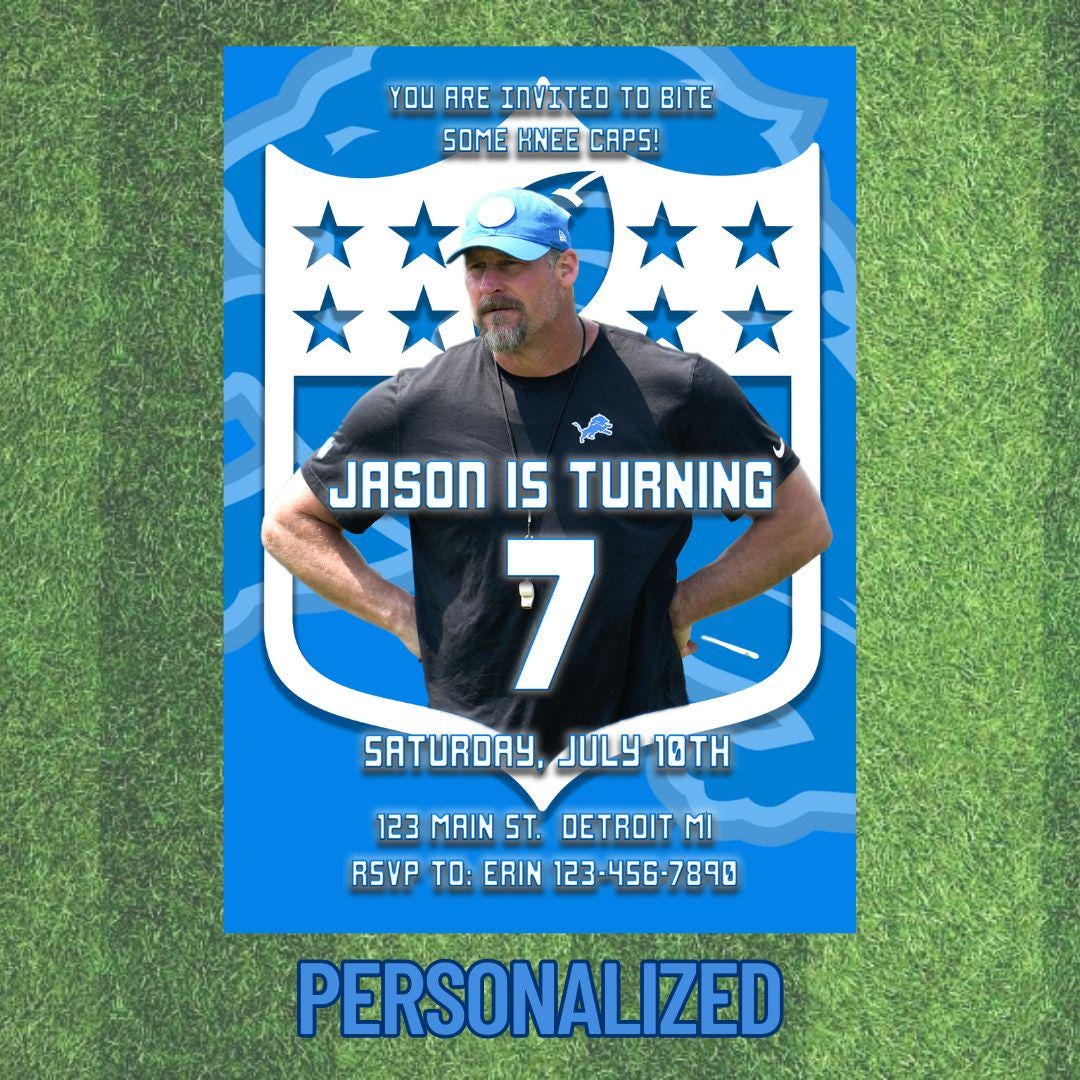 Detroit Lions Birthday Invitation: Dan Campbell Football Party (digital ...