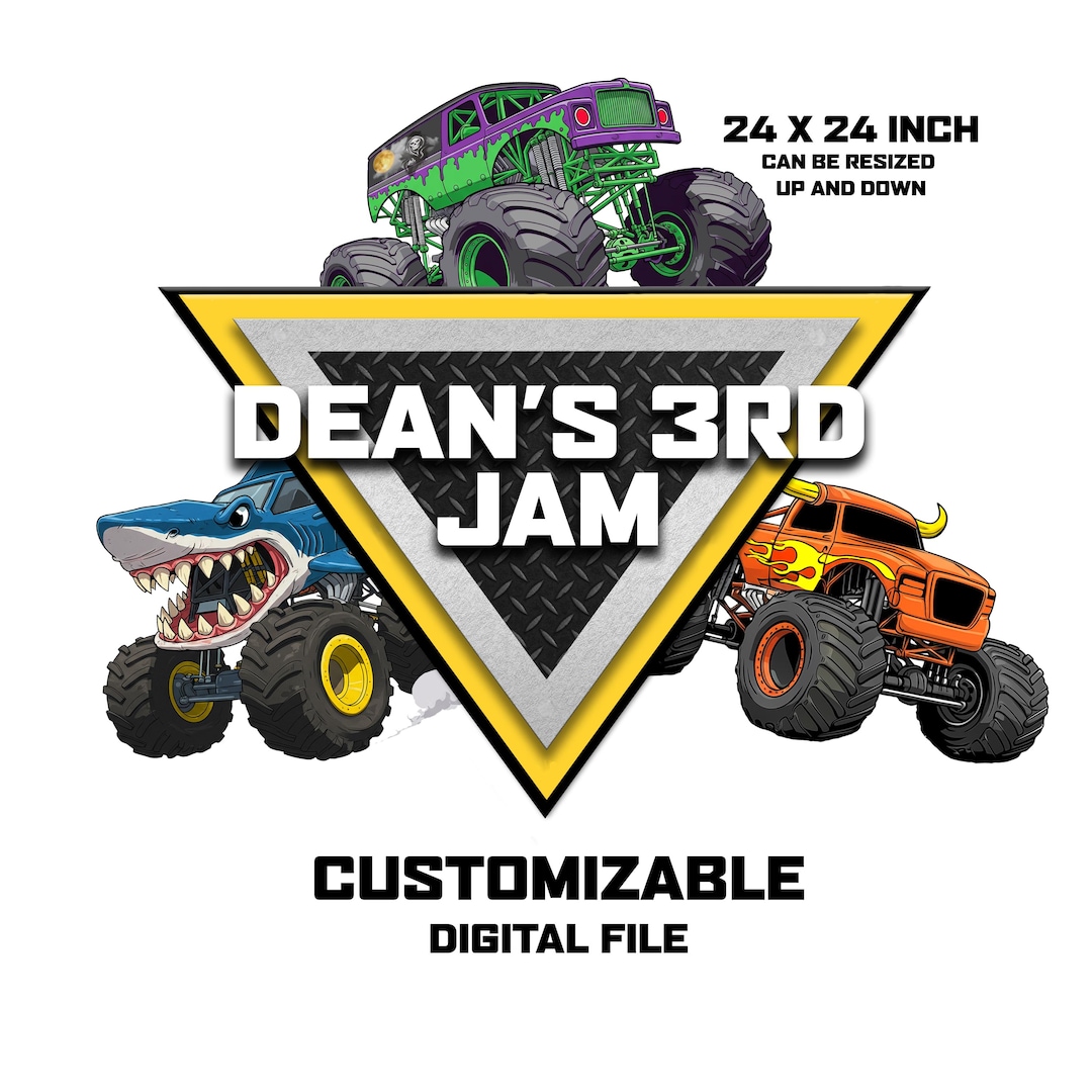 Monster Truck Custom Name Logo- PNG Resizable Birthday Party, Bedroom ...