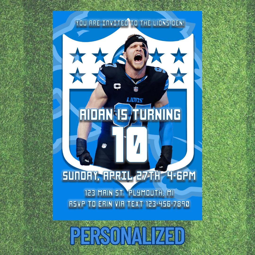 Detroit Lions Birthday Invitation: Football Party, Any Age (digital ...