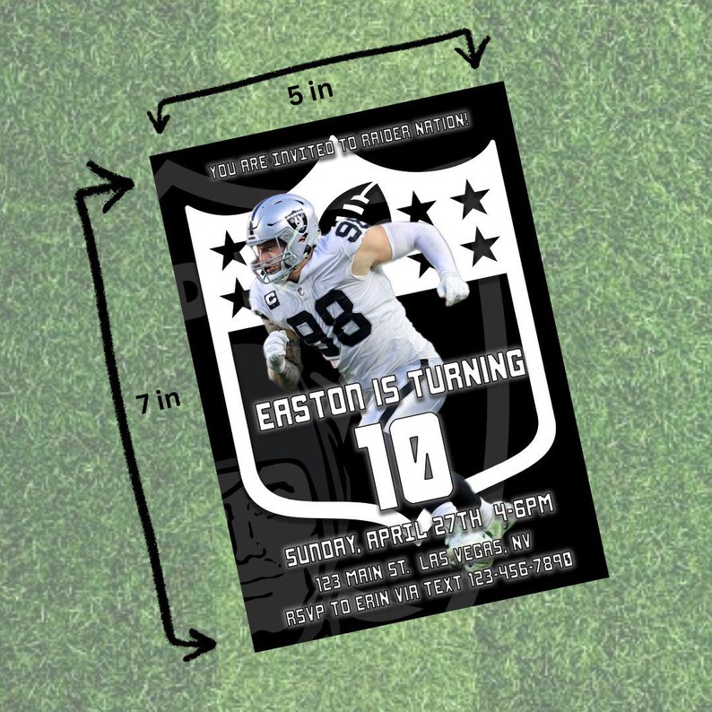 Las Vegas Raiders Birthday Football Invitation With Maxx Crosby, Bowers ...