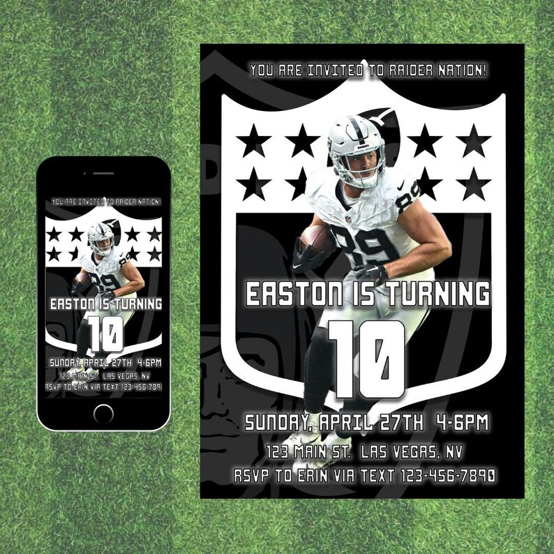 Las Vegas Raiders Birthday Football Invitation With Maxx Crosby, Bowers ...
