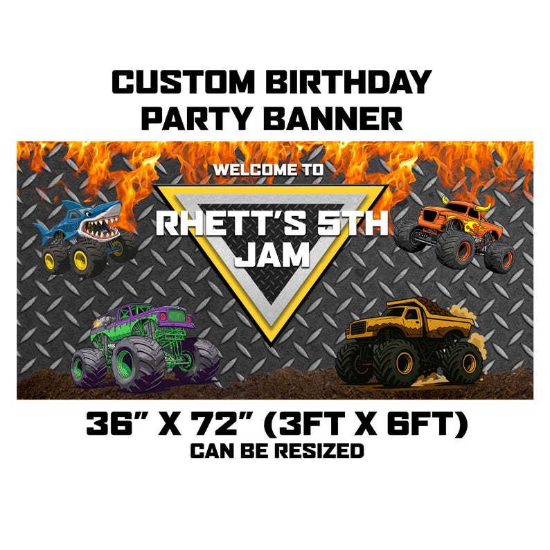 Monster Truck Banner - Custom Digital Download Banner for Birthday ...