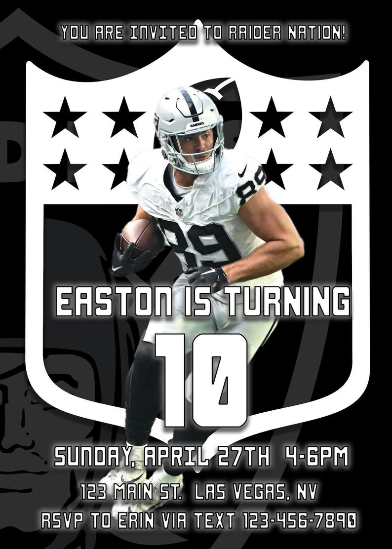 Las Vegas Raiders Birthday Football Invitation With Maxx Crosby, Bowers ...