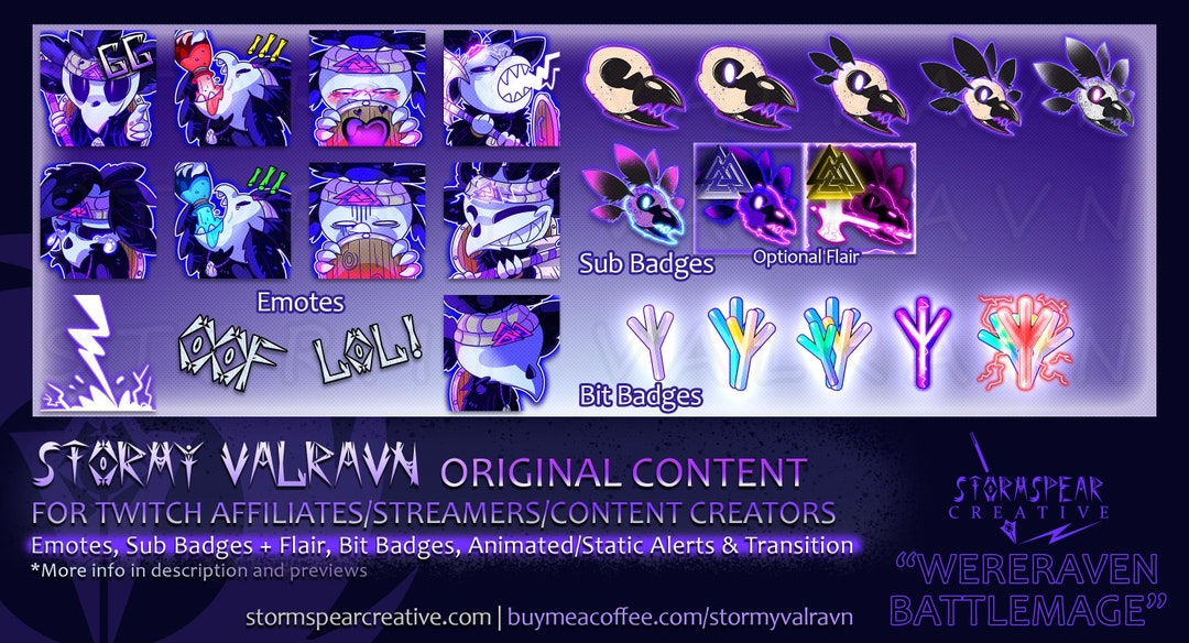 Twitch Set - Wereraven Battlemage Emotes, Sub Badges, Flair, Bit Badges ...