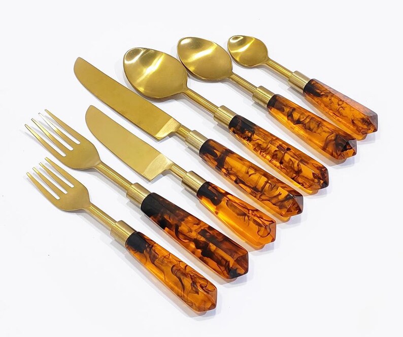 Tortoise Lucite 7 Piece Flatware Set - Etsy
