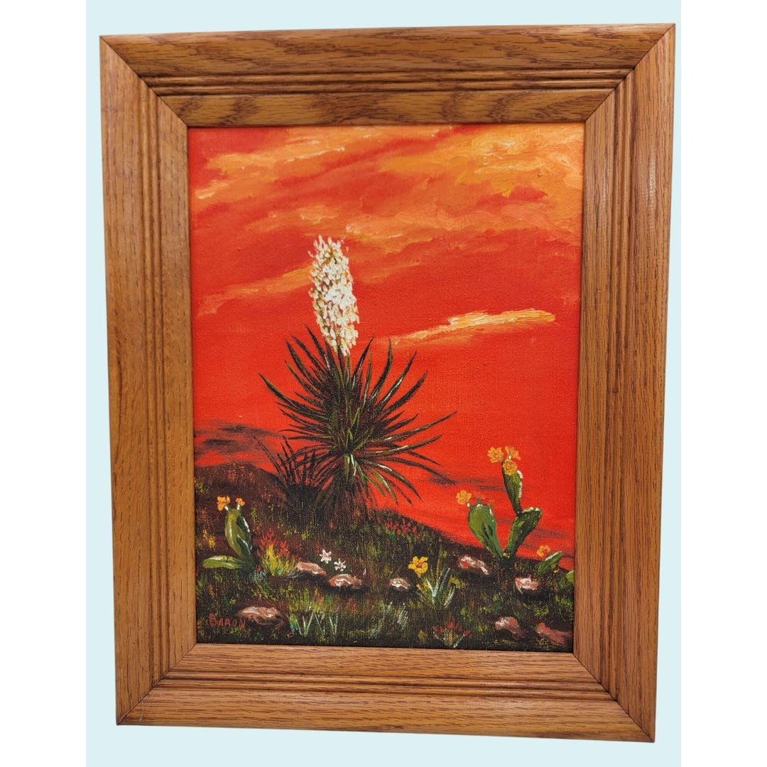 MCM Original Oil Painting Yucca 1973 Framed Vibrant Desert Landscape ...