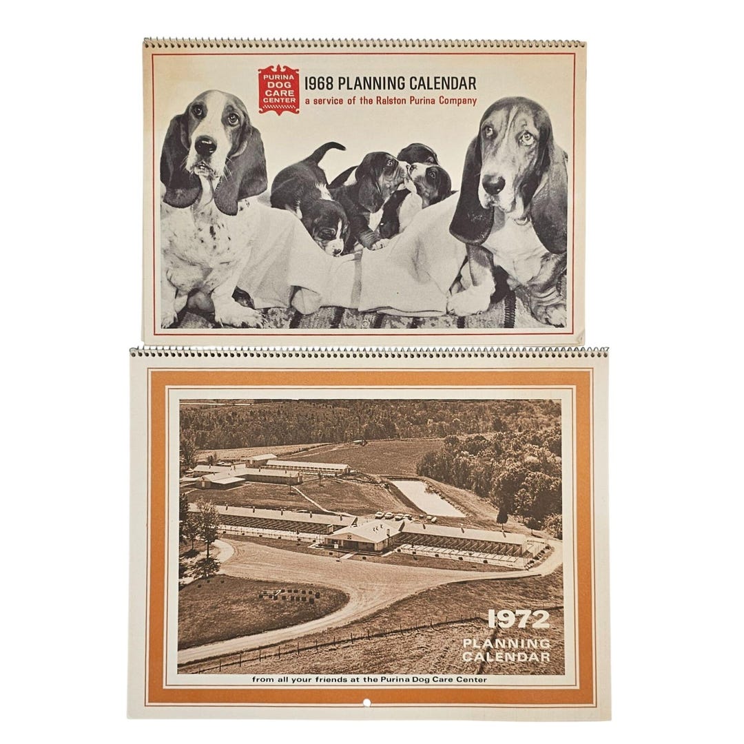 Vintage Calendars Purina Dog Care Center 1968 1972 Bassett Yorkie Husky ...