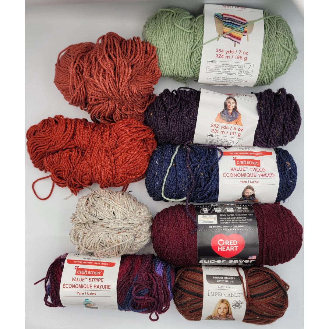 Craft Smart Red Heart Yarn Bundle Value Stripe Tweed & Super Saver 9 ...