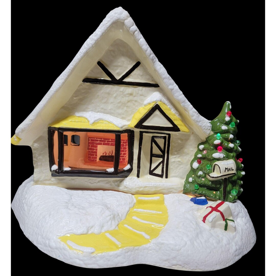 Vintage Kimple Mold Ceramic Light-up Christmas House Fireplace Tree ...