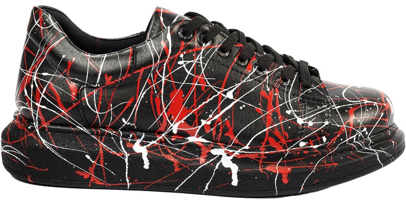 Handpainted Custom Shoes Black Red White Sneakers Swagg Splash ...