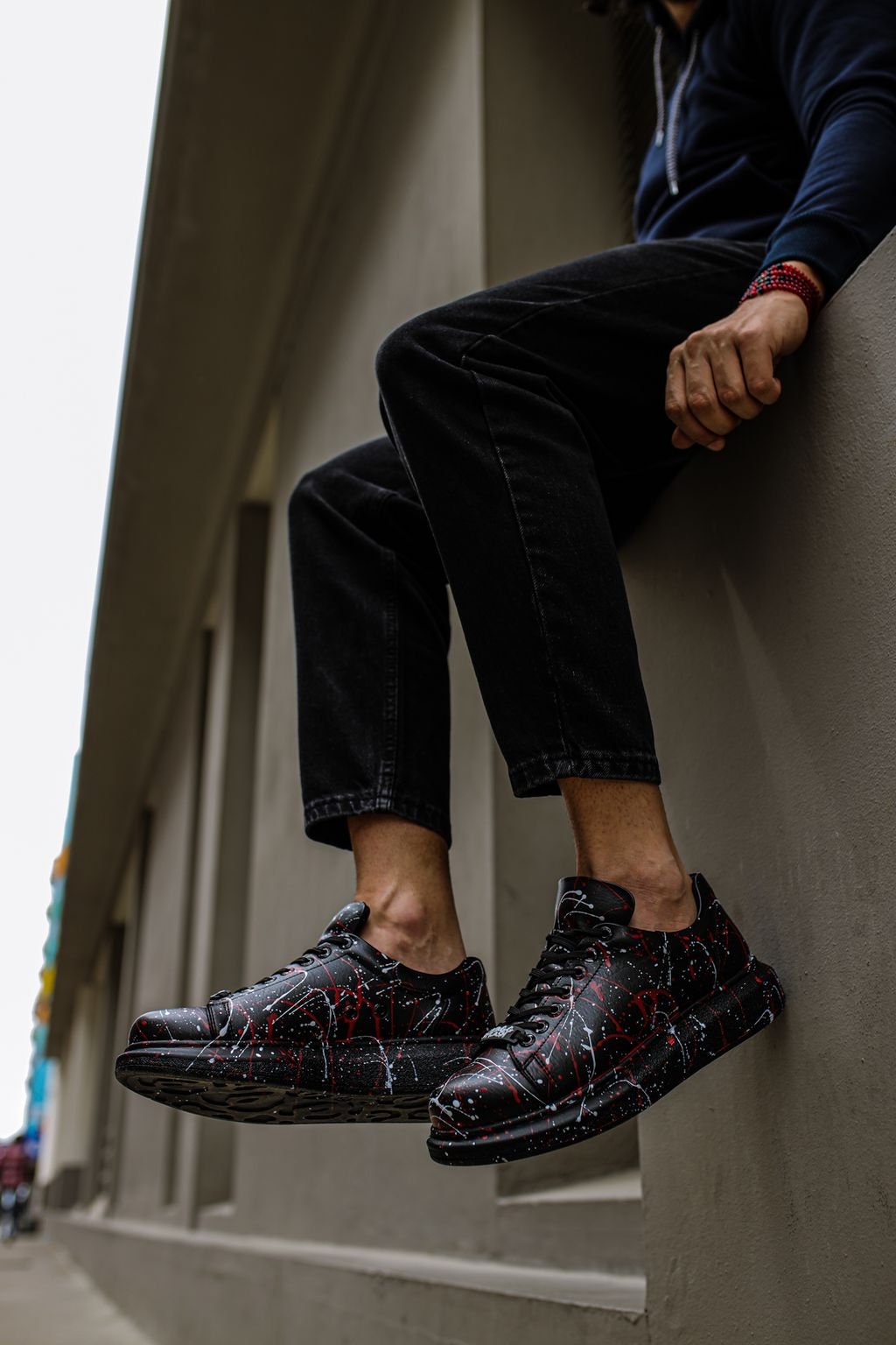 Handpainted Custom Shoes Black Red White Sneakers Swagg Splash ...