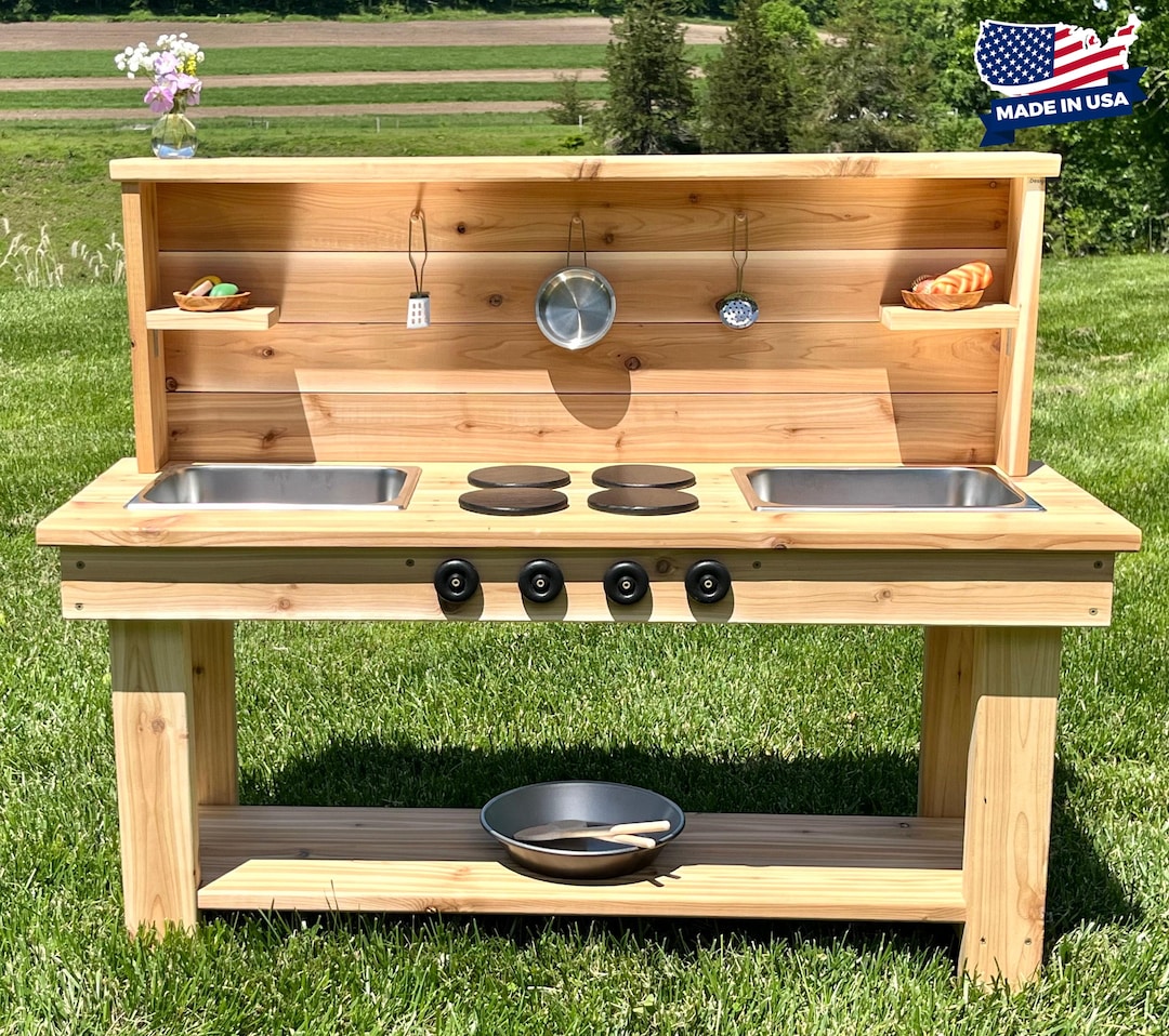 Cedar Mud Kitchen With Backsplash: Outdoor Sensory Water Table - Etsy