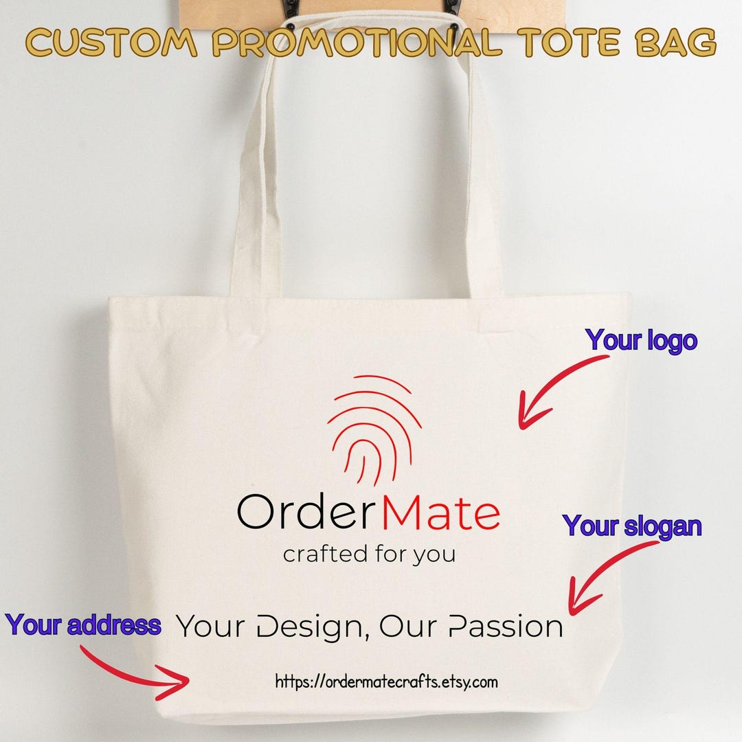 Custom Tote Bags With Your Logo Text Design, Company Logo Sign and Name ...
