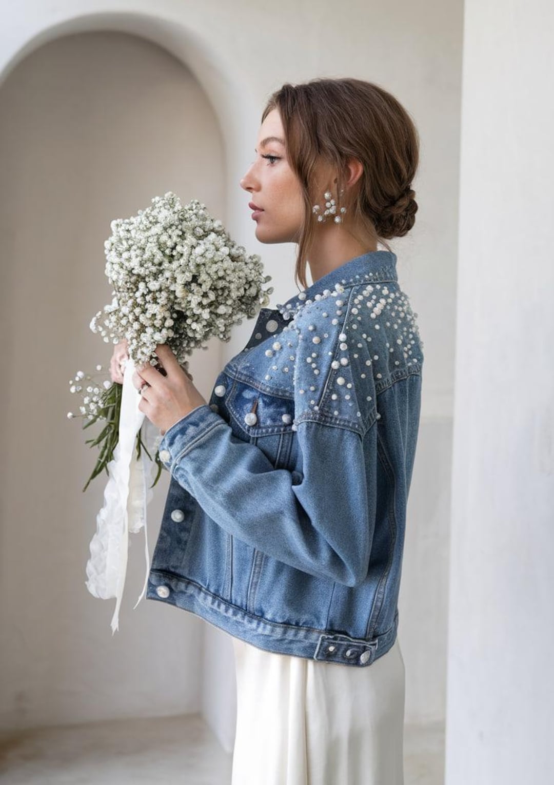 Custom Bridal Denim Jacket With Pearls | Custom Personalized Jacket ...