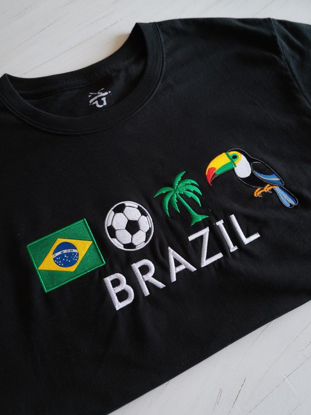 Brazil Embroidered Sweatshirt, Black, Crewneck, Flag, Soccer, Beach ...